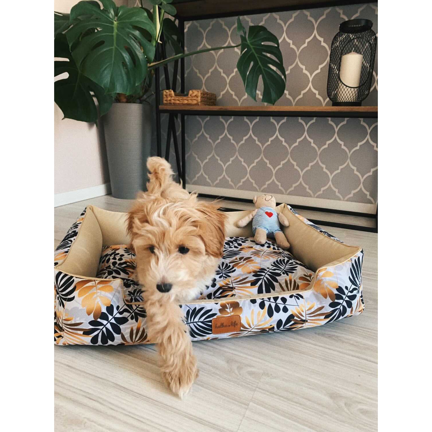 Culcus pentru caini si pisici Halkalife, Boo, Model cu frunze, 45x65cm ...