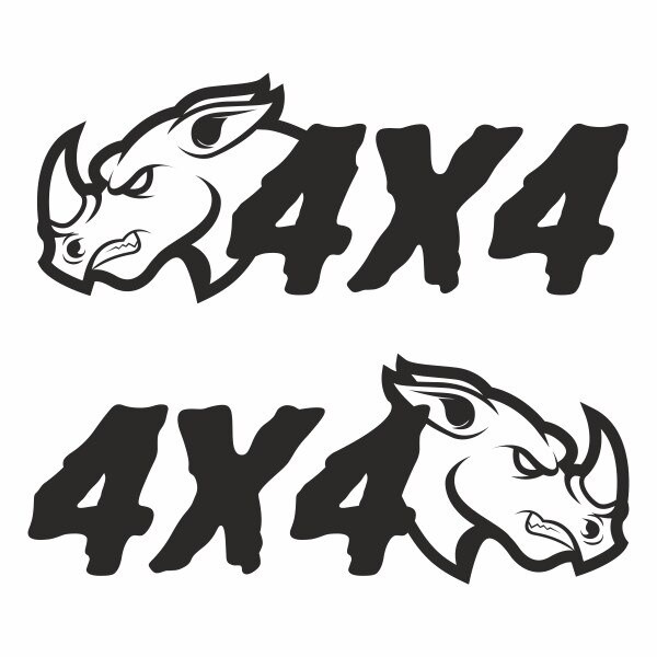 Set 2 stickere auto, cu 4 x 4 rinocer, Priti Global, pentru usi, Negru ...