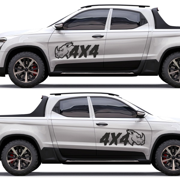 Set 2 stickere auto, cu 4 x 4 rinocer, Priti Global, pentru usi, Negru ...