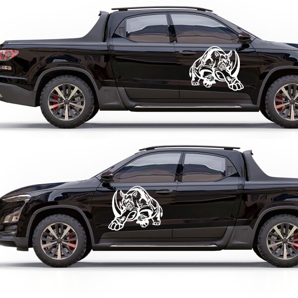 Set 2 stickere cu rinocer pentru masini off-road, Priti Global, Alb, 47 ...