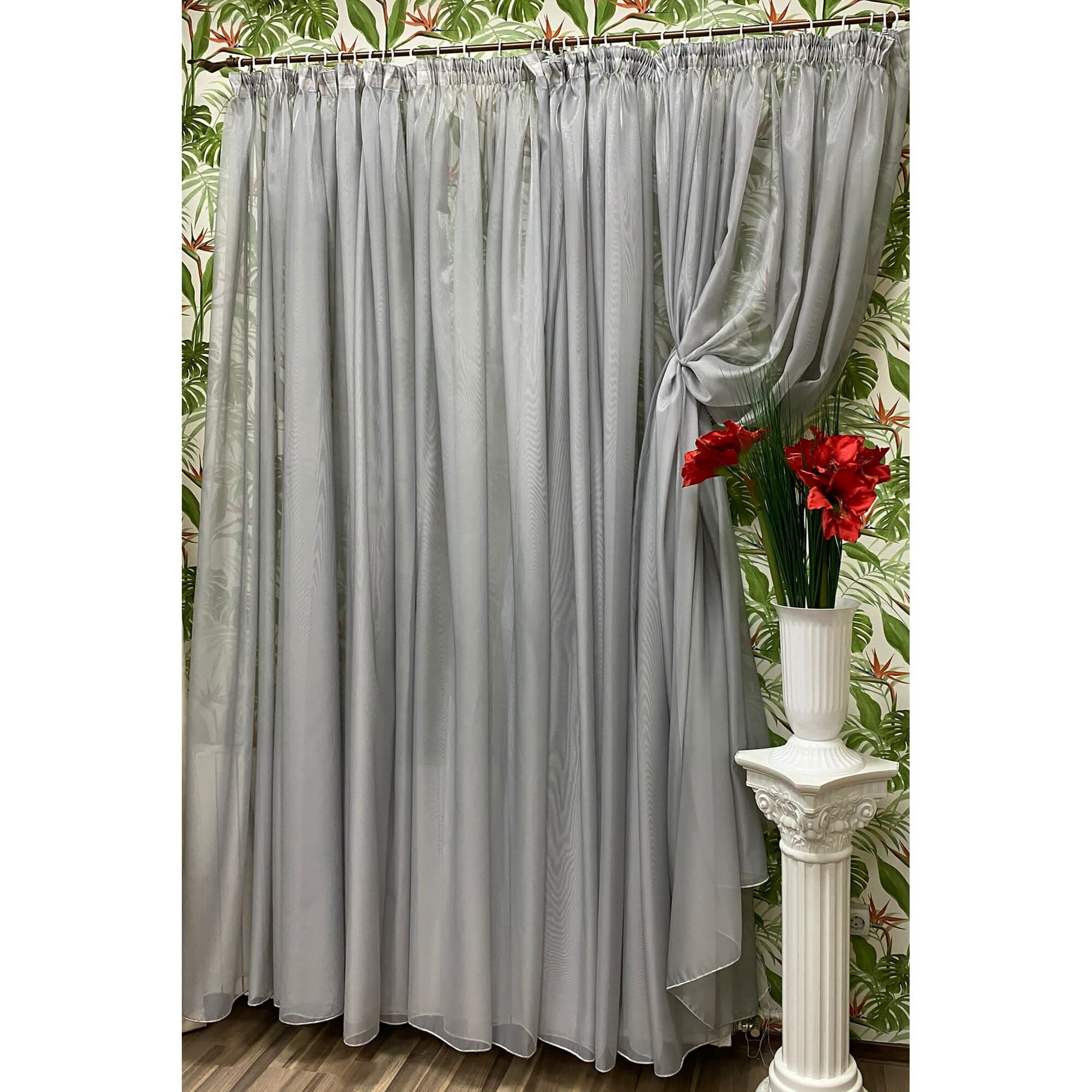 Perdea simpla voal, culoare gri perle, din colectia "Crep Touch by Liz ...