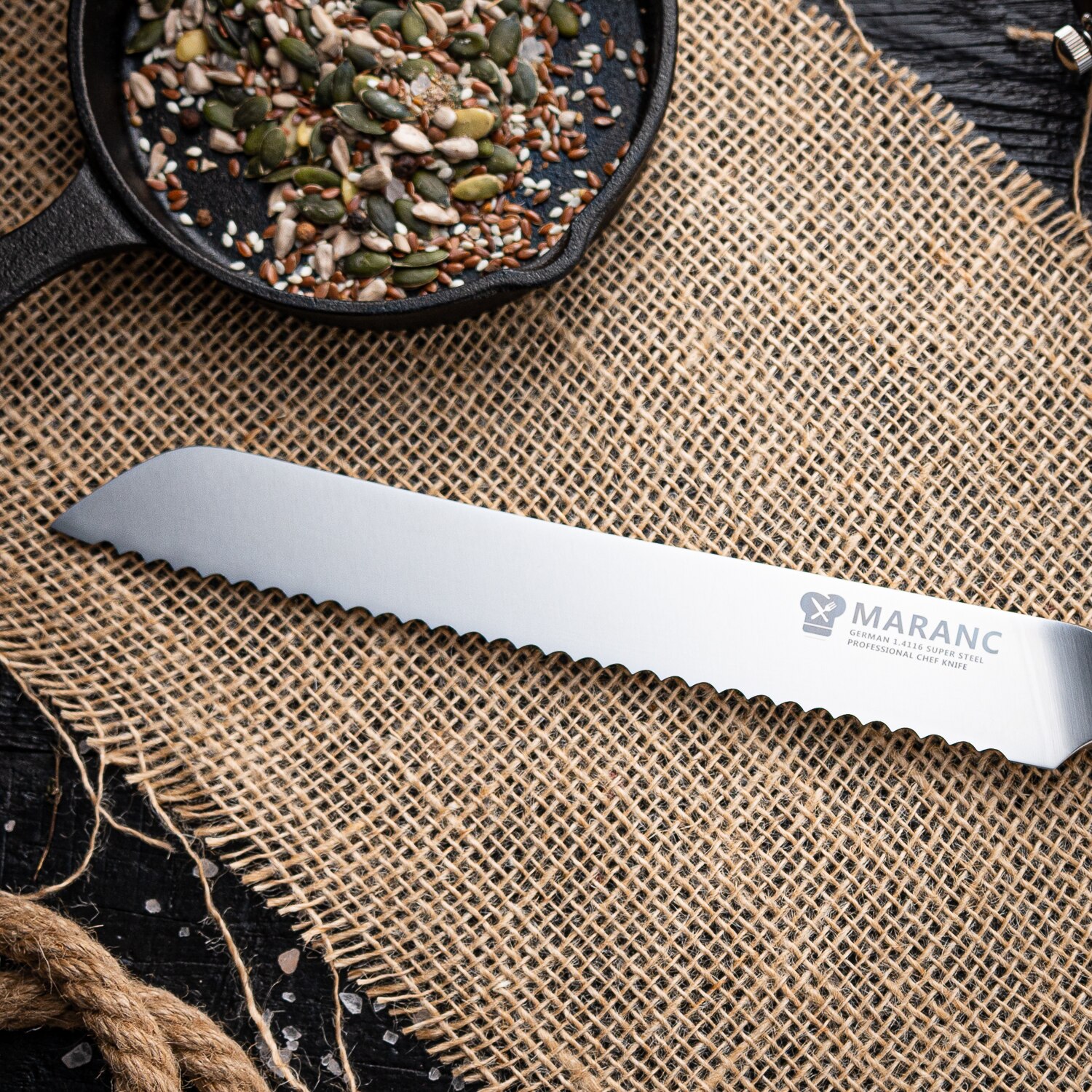 Maranc professzionális kenyérvágó kés, német acél, 22,8 cm, M122 - eMAG.hu