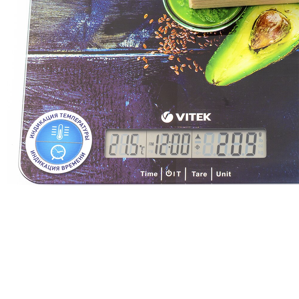 Cantar de bucatarie VITEK VT-2425, 5kg, sticla securizata, indicator de temperatura, functie ...