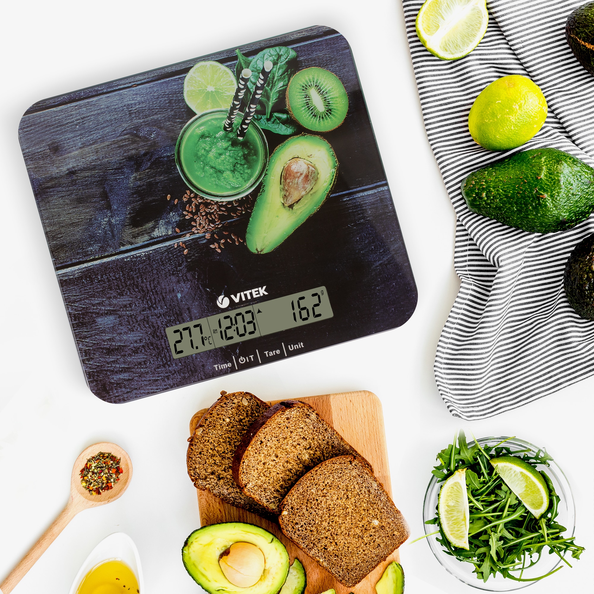 Cantar de bucatarie VITEK VT-2425, 5kg, sticla securizata, indicator de temperatura, functie ...