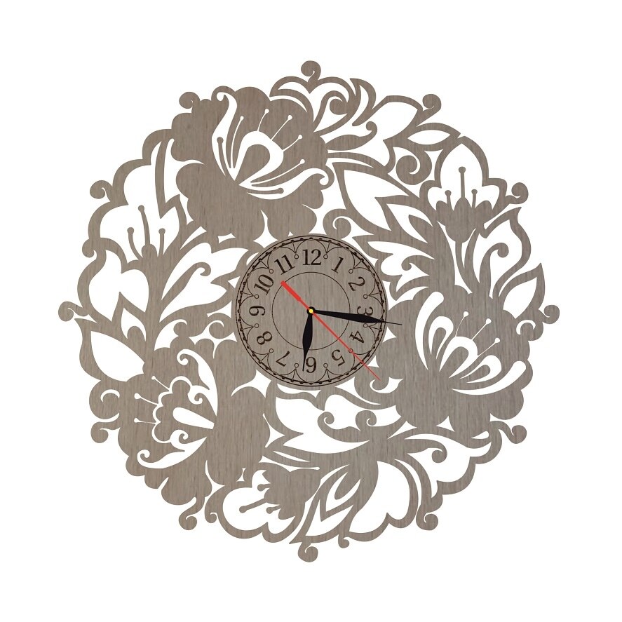 Ceas Model Floral, Lemn, 40 cm, CU011 - eMAG.ro