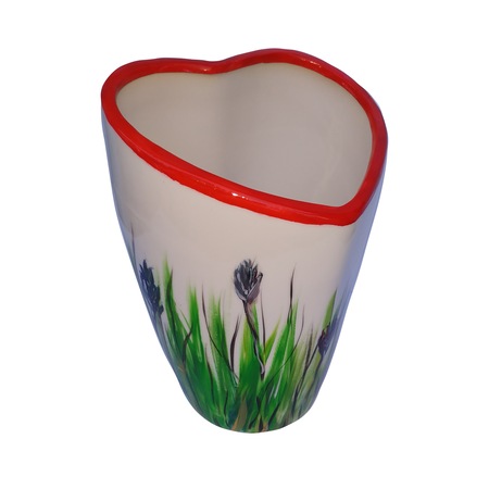 Vaza ceramica in forma de inima, pictata manual, 12 x10 x16,5 cm - eMAG.ro