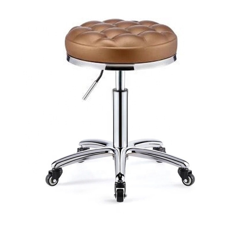 Scaun salon taburet frizerie hidraulic cu roti si perna moderna maro ...