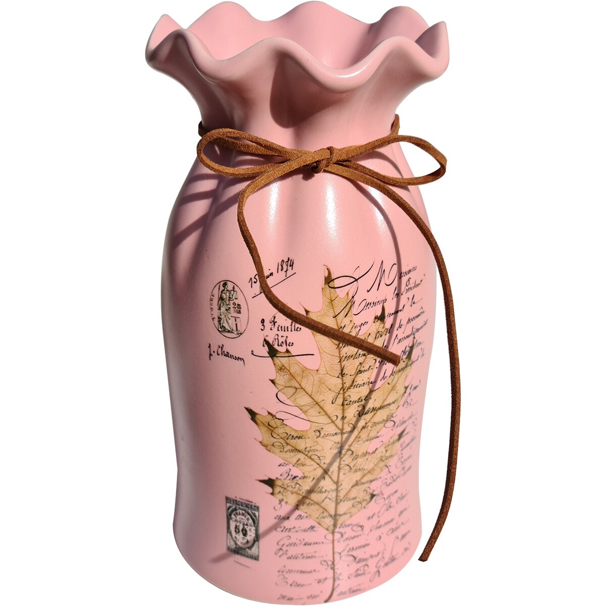 Vaza ceramica, Model Frunza Stejar, Roz, 19.5 x 10 x 10 cm - eMAG.ro