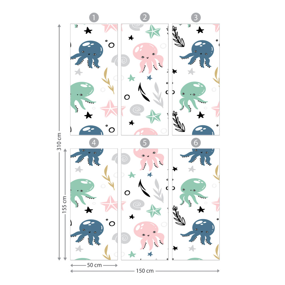 Tapet Premium Art Kids, Caracatite in apa pe fundal alb, Ecologic, Non ...