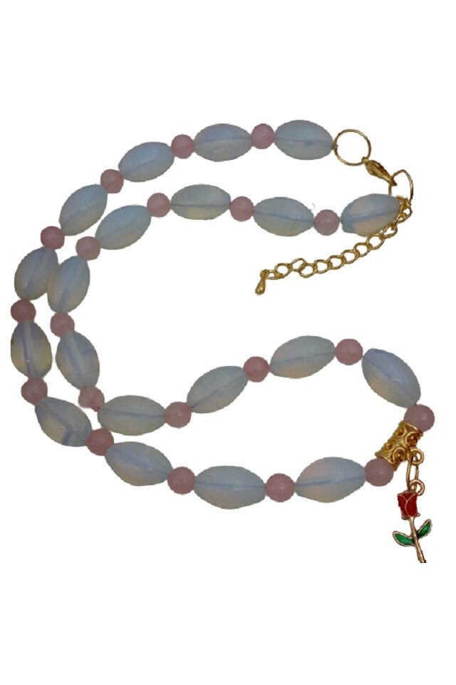 Colier din pietre naturale semipretioase de opalit, cuart roz cu ...