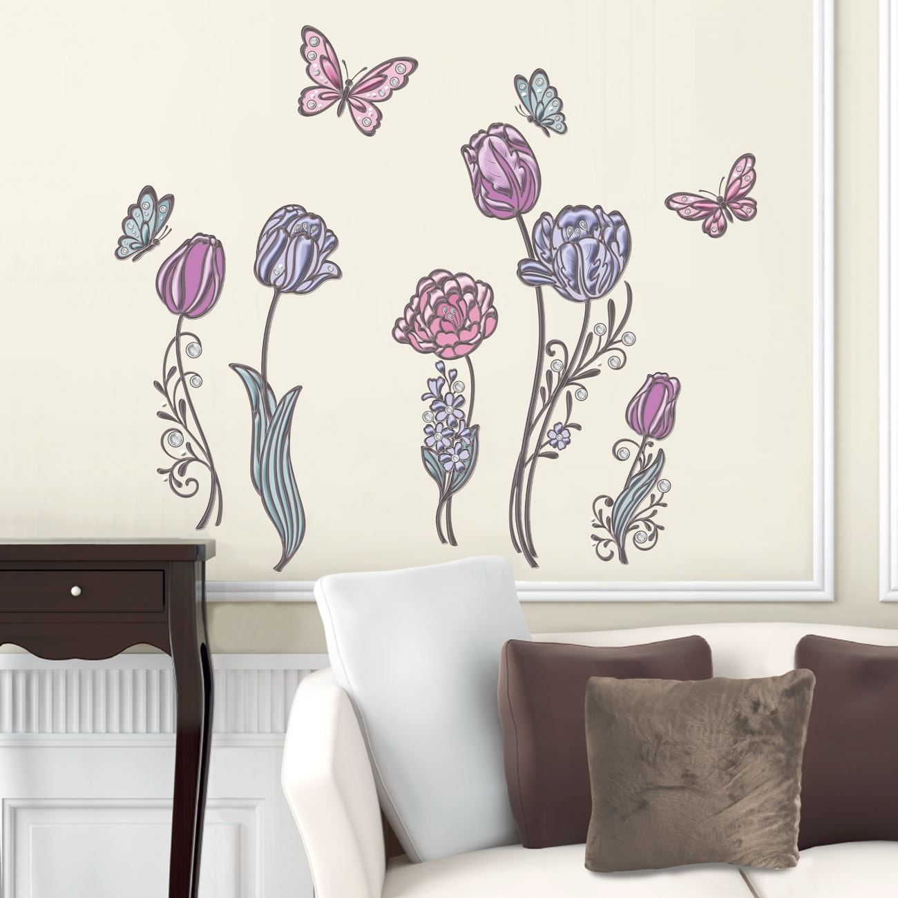 Sticker perete cu flori si fluturi de Paste, Maison du Paradis, 31.5 x ...