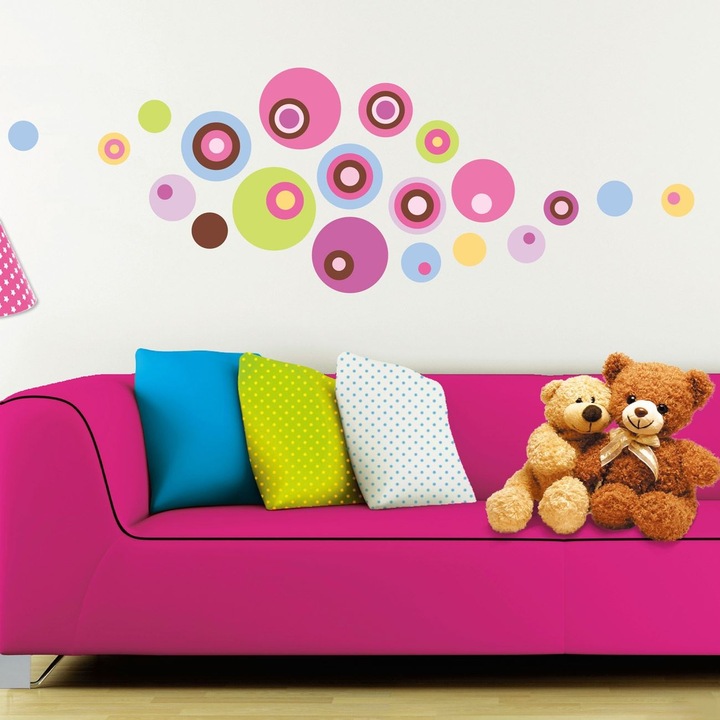 Stickere perete in forma de cercuri colorate, 50 x 32 cm - eMAG.ro