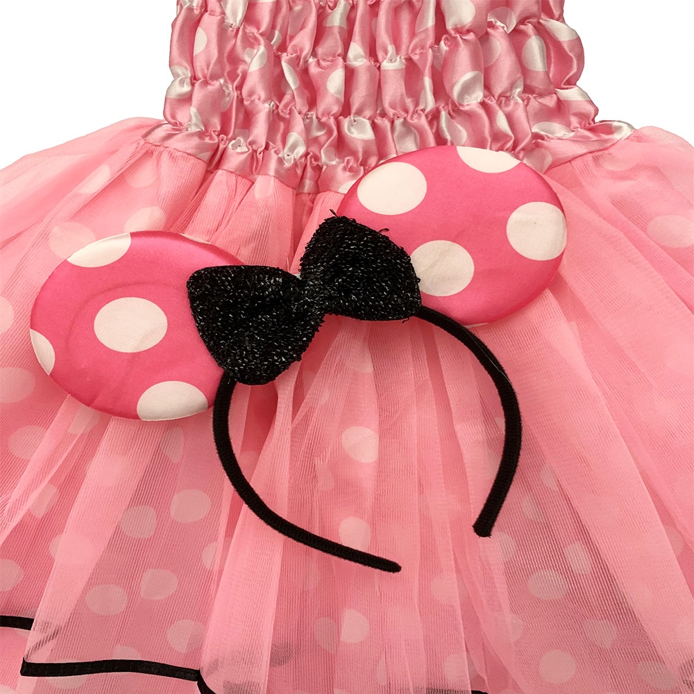 Rochie Minnie Mouse Roz cu Buline si accesoriu pentru par Cordeluta cu ...