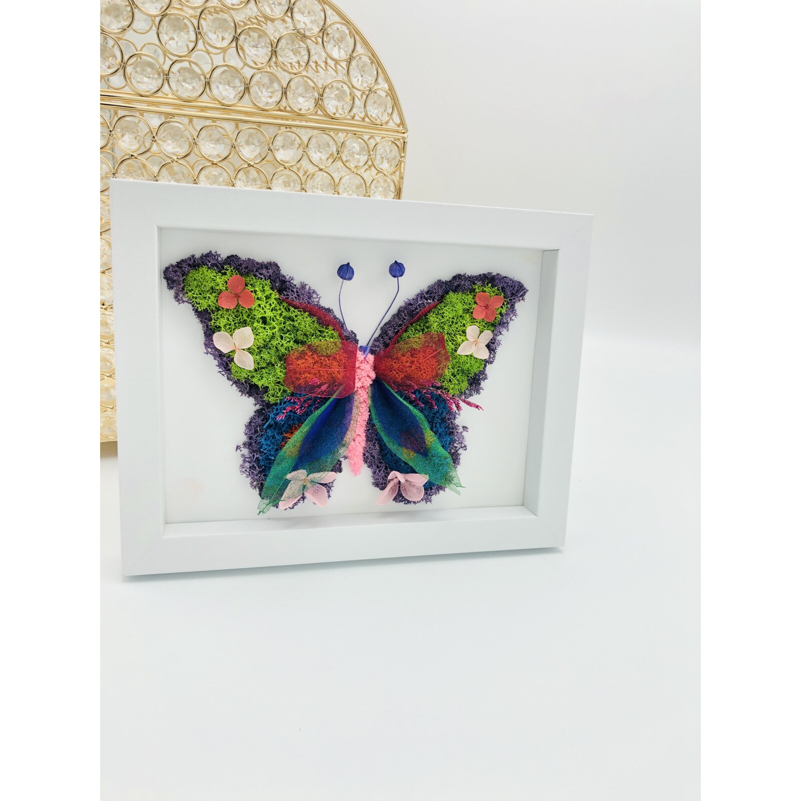 Aranjament floral, Fluture, Rama / Tablou cu licheni, frunze fosilizate ...