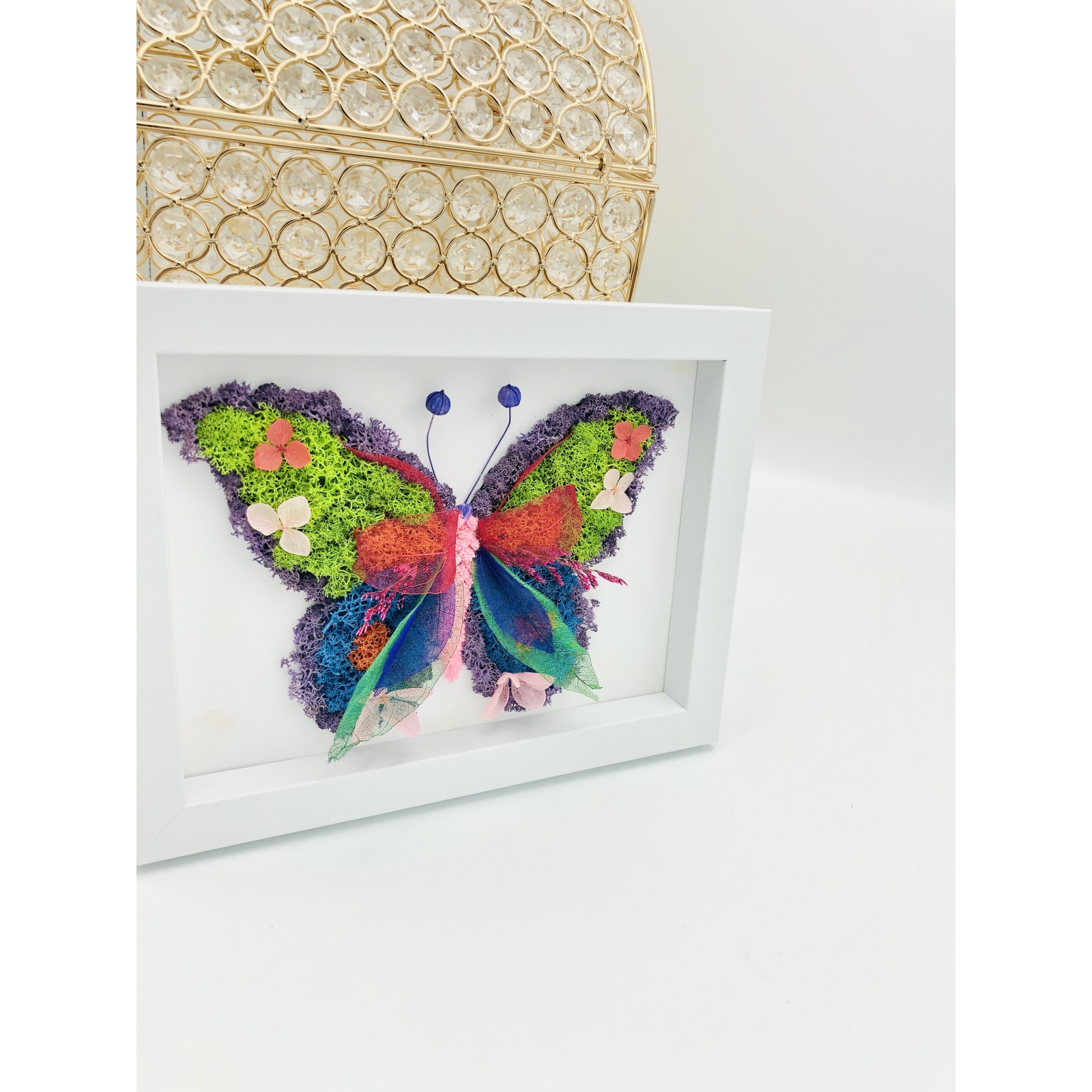 Aranjament floral, Fluture, Rama / Tablou cu licheni, frunze fosilizate ...