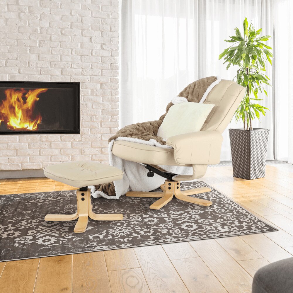 Fotoliu relaxant cu taburet inclus, piele eco bej-crem, reglabil - eMAG.ro