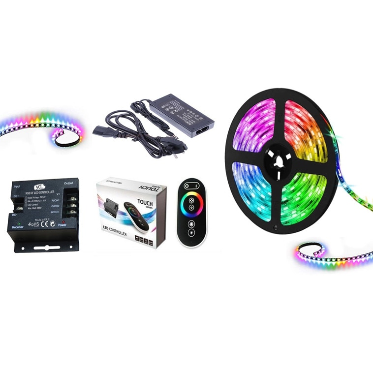 Kit Banda LED RGB 5m cu Controller Tactil RF HOMME DESIGN - eMAG.ro