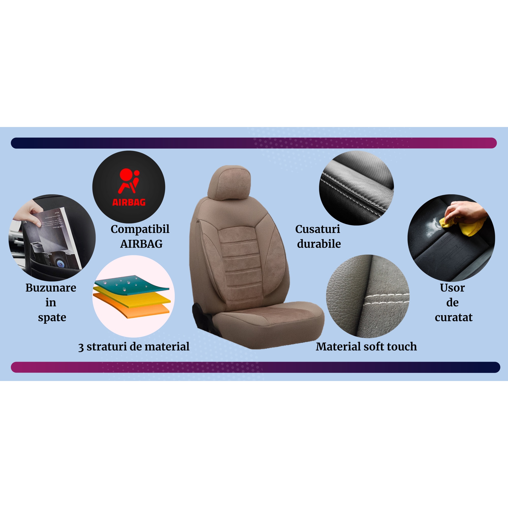 Set huse auto universale Diamond, cu umplutura de spuma moale ...