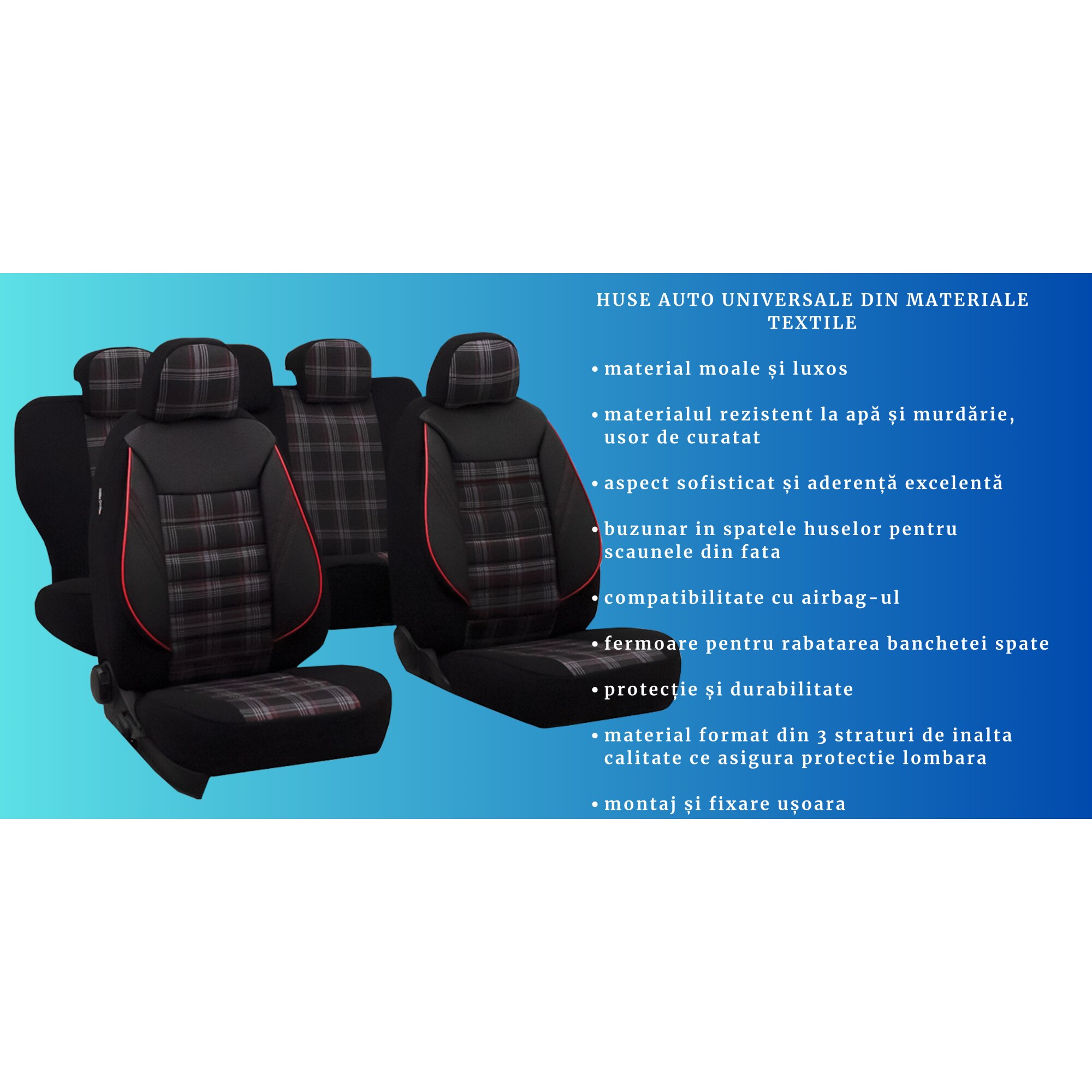 Huse scaune auto SMARTIC®, Sport, 11 piese, compatibile cu airbag ...