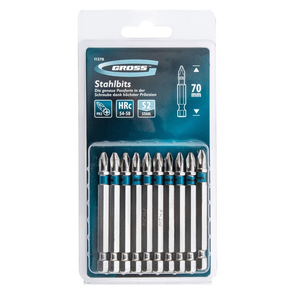 Set biti PH2 x 70mm, otel S2, 10 buc., GROSS - eMAG.ro