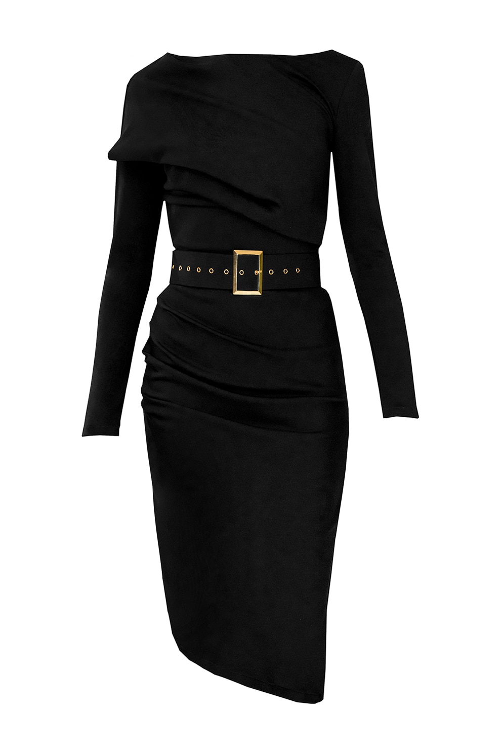 Alina Cernatescu, Rochie cambrata cu decolteu barcuta Slide, Negru, M ...