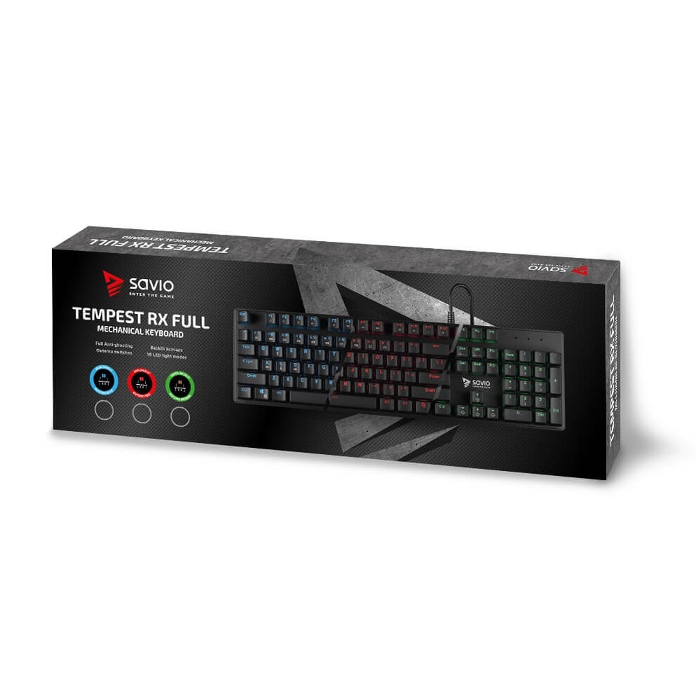 Професионална игрална механична клавиатура Savio, Tempest RX Full, TKL ...