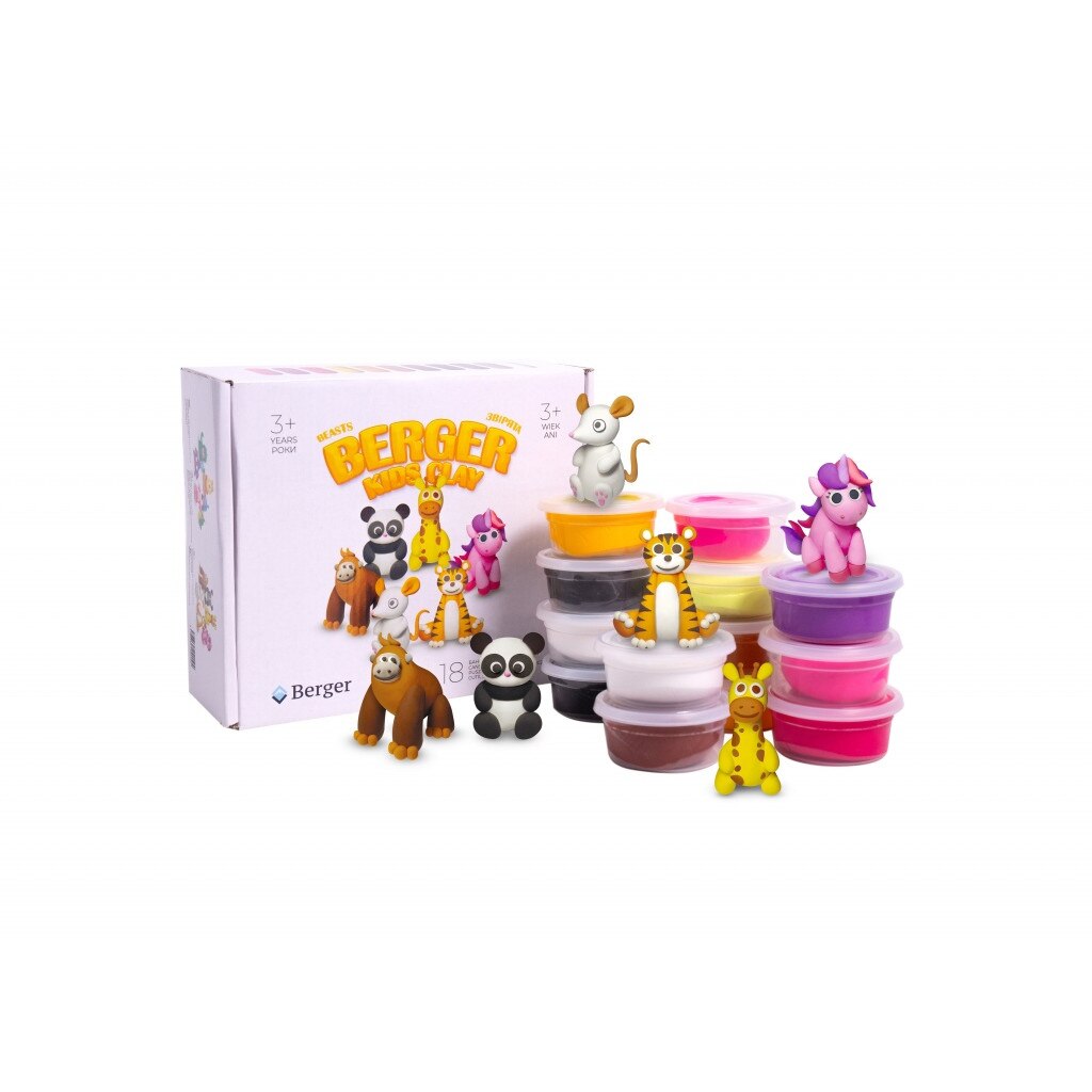 Set plastilina inteligenta Berger Kids Clay, 18 cutii, pasta de modelat ...