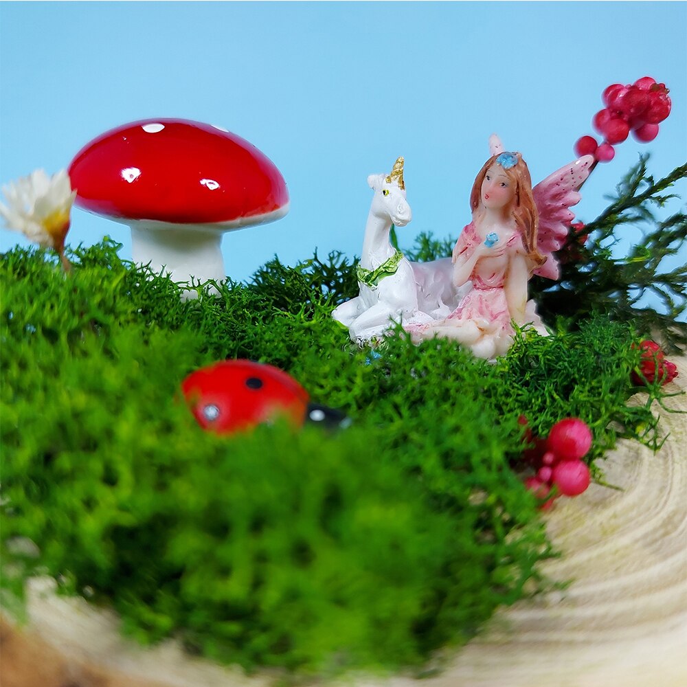 Aranjament ArtDeco Little Fairy, realizat din felie de lemn, licheni ...