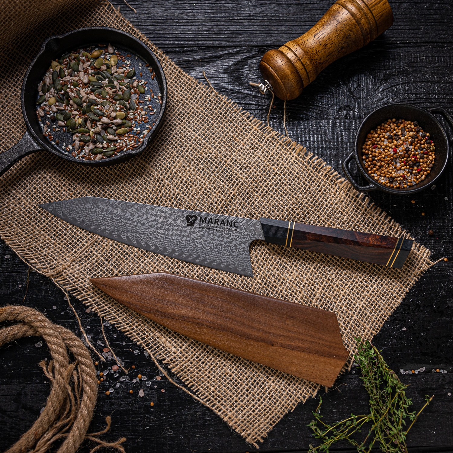 Cutitul bucatarului Bunka profesional Maranc, otel de damasc, 21 cm ...