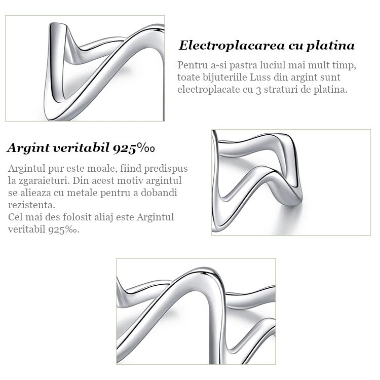 Inel reglabil, in valuri, argint 925‰, Luss - eMAG.ro