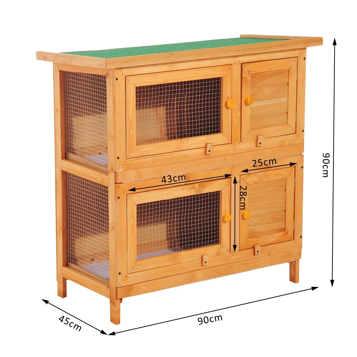 Cusca de exterior pentru iepuri PawHut, Din lemn de Brad, 90x45x90 cm ...