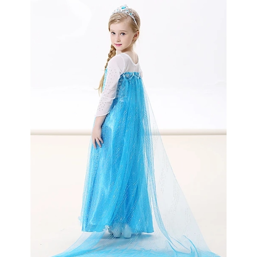 Rochita Carnaval Elsa, cu codita impletita, diadema si bagheta inclusa ...