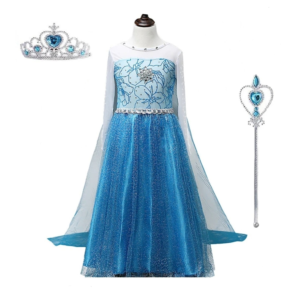 Rochita Carnaval Elsa, cu codita impletita, diadema si bagheta inclusa ...