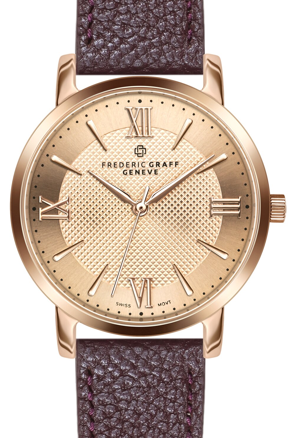 Frederic Graff, Аналогов часовник с кожена каишка, Тъмновиолетов, розе ...