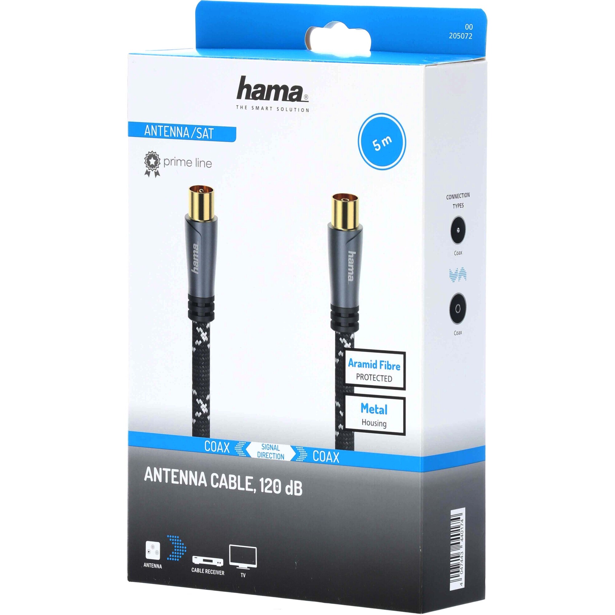 Cablu coaxial Hama 205072, 5 metri, gri, 120 dB - eMAG.ro