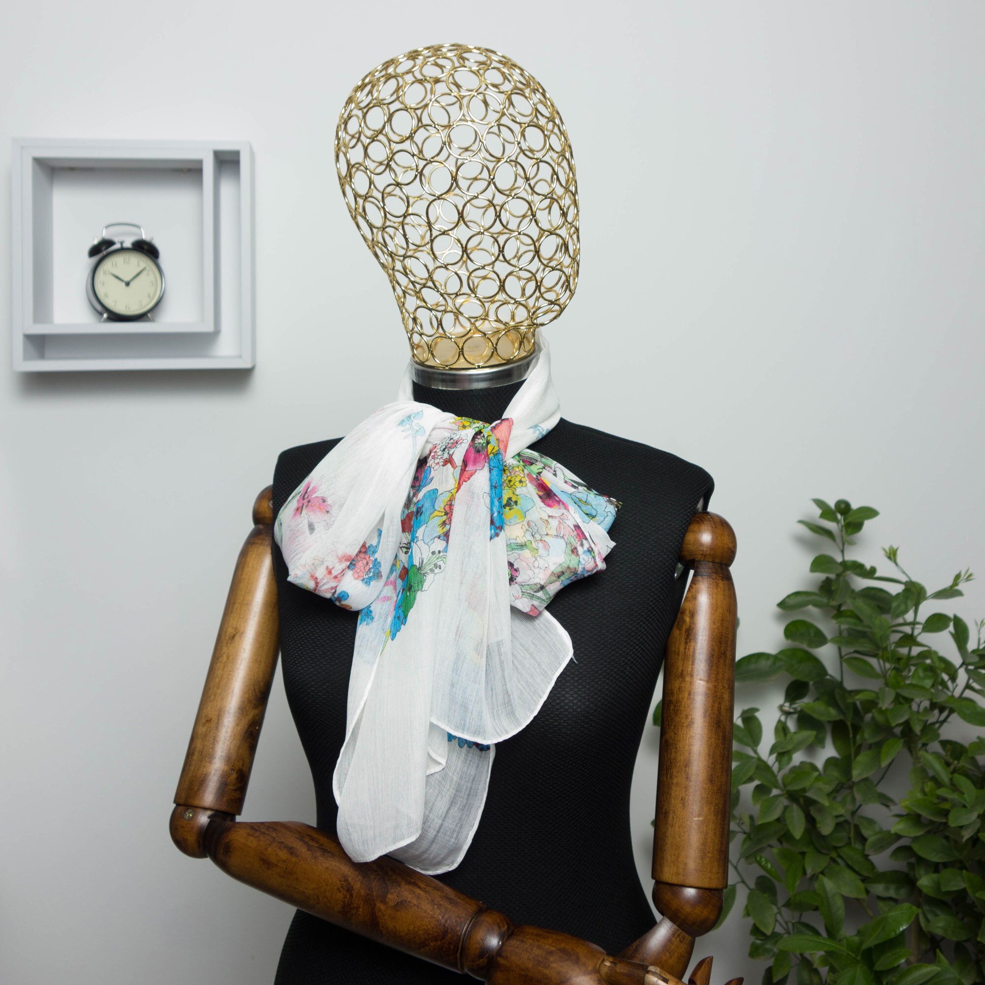 Buticcochet ES523 sál, női, virágmintás, 50x160 cm, fehér/többszínű ...