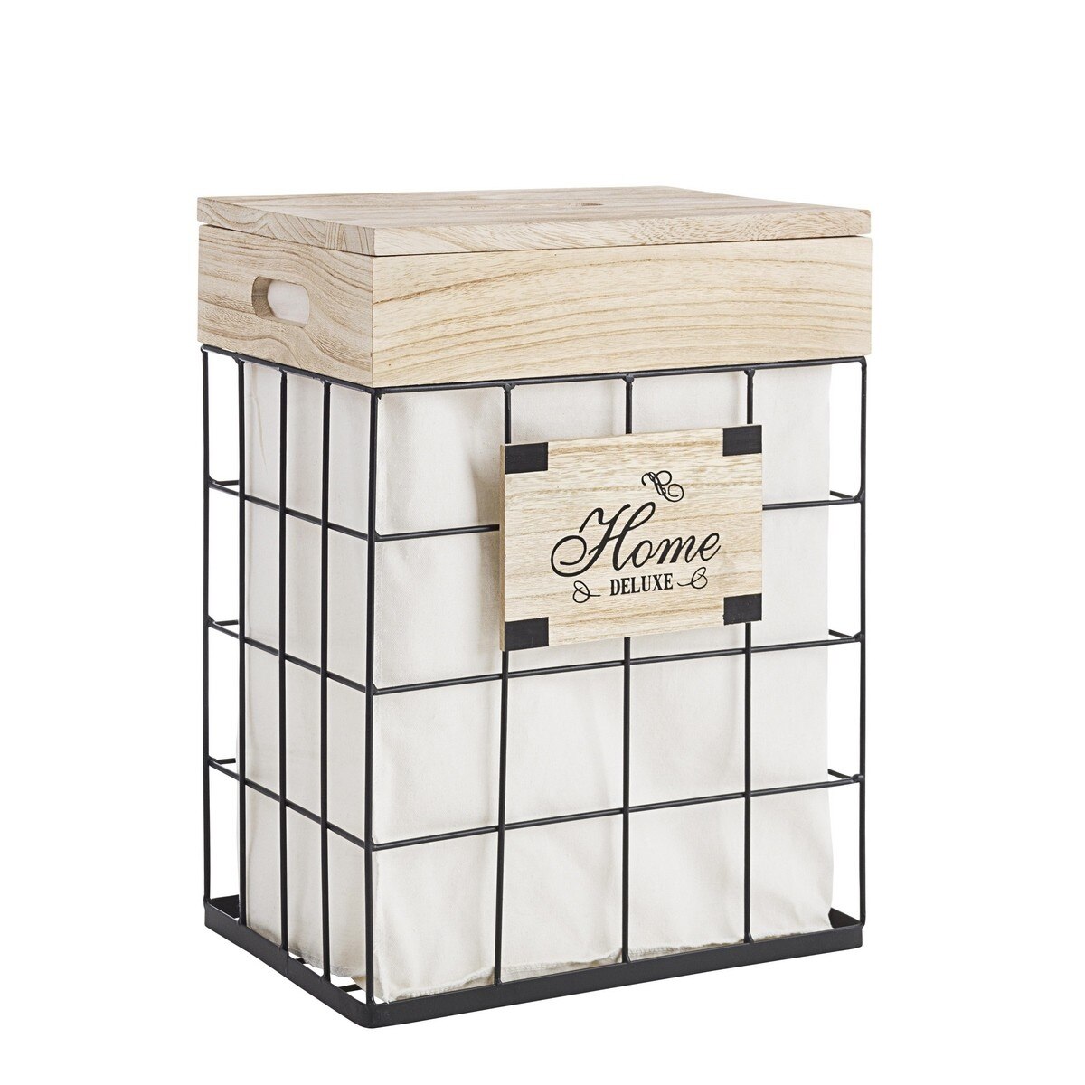 Cos de rufe din metal negru cu lemn Home 35 cm x 24 cm x 46 h - eMAG.ro