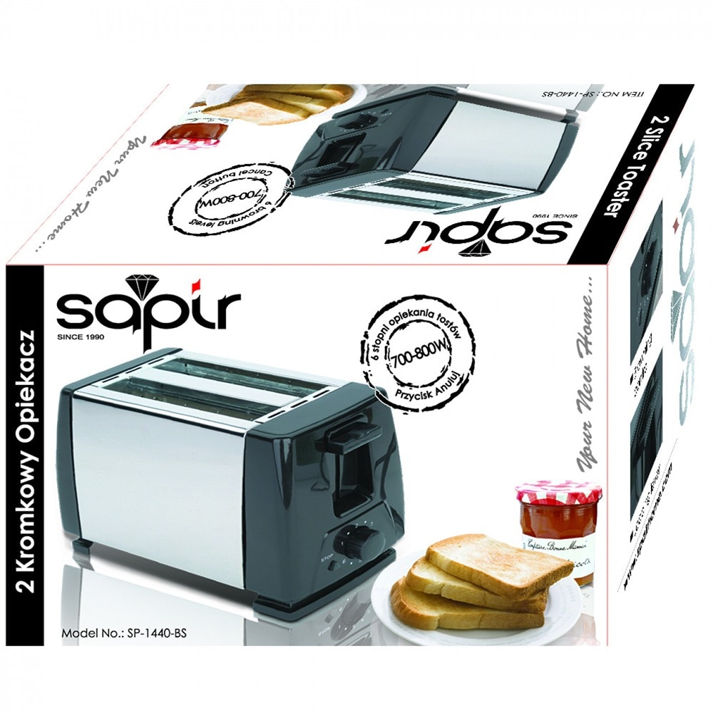 Тостер за хляб SAPIR SP 1440 BS, 750W, 2 филийки, Черен/Сив - eMAG.bg