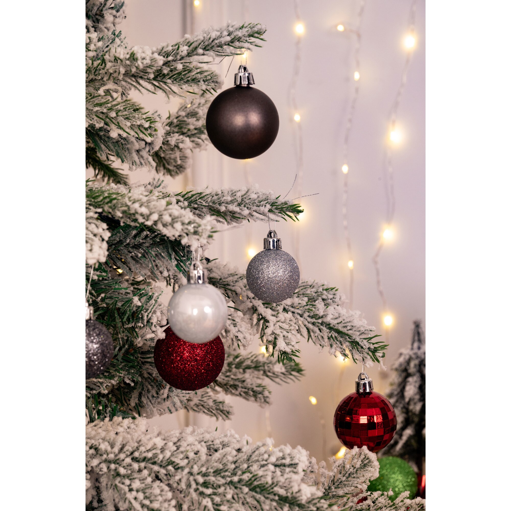 Комплект от 50 коледни топки и връх за елха Kring, Червен/Сребрист ...