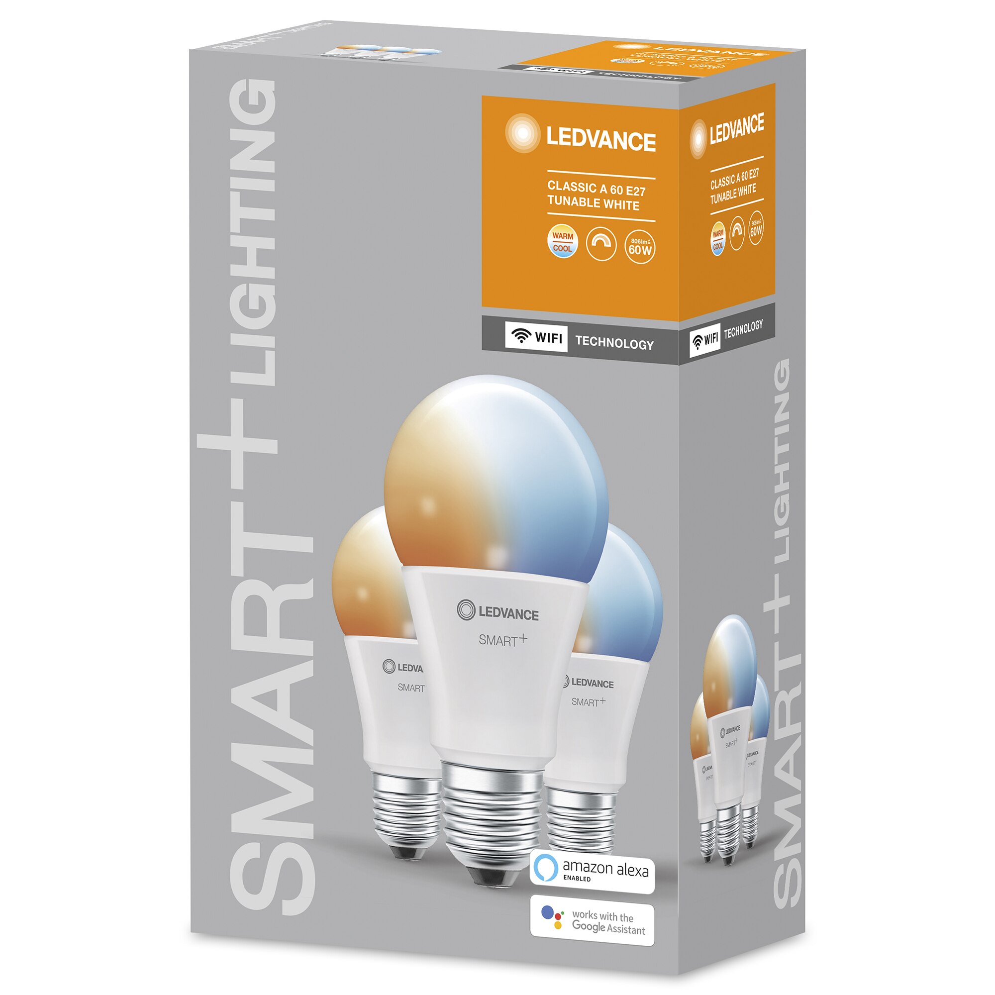 Pachet 3 becuri inteligente LED LEDVANCE SMART WIFI, A60, E27, 9W (60W), 806 lm, dimabil ...