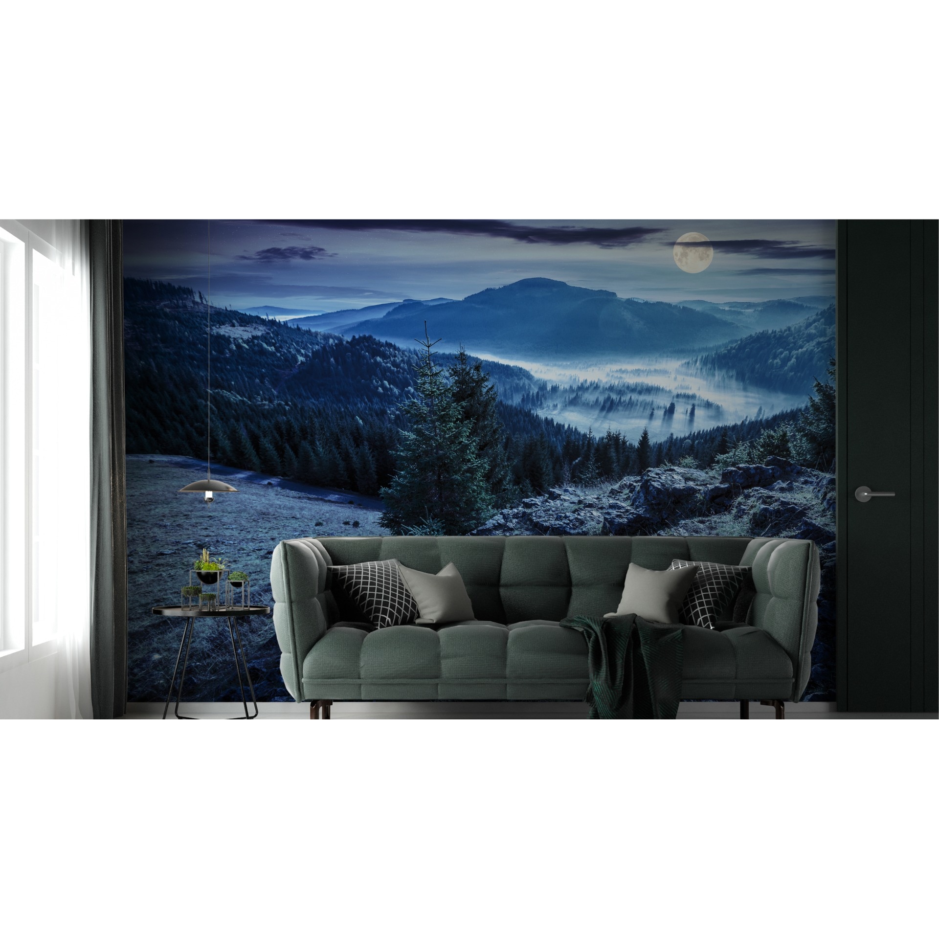 Fototapet padure in ceata MUNTI copaci roci 400cm x 280cm Luna, Cer ...