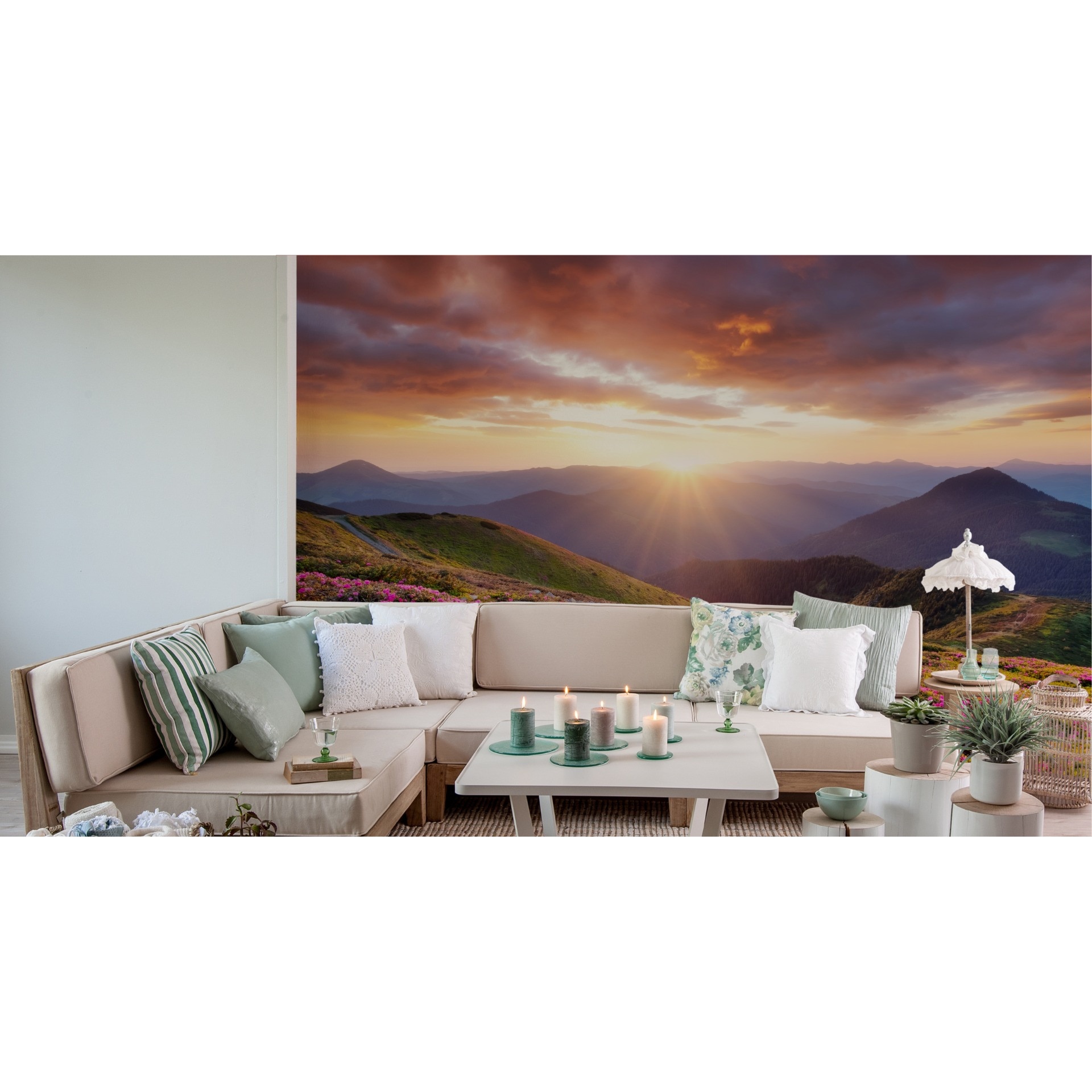 Fototapet APUS DE SOARE in munti vedere 3D 180cm x 120cm Soare, Flori ...