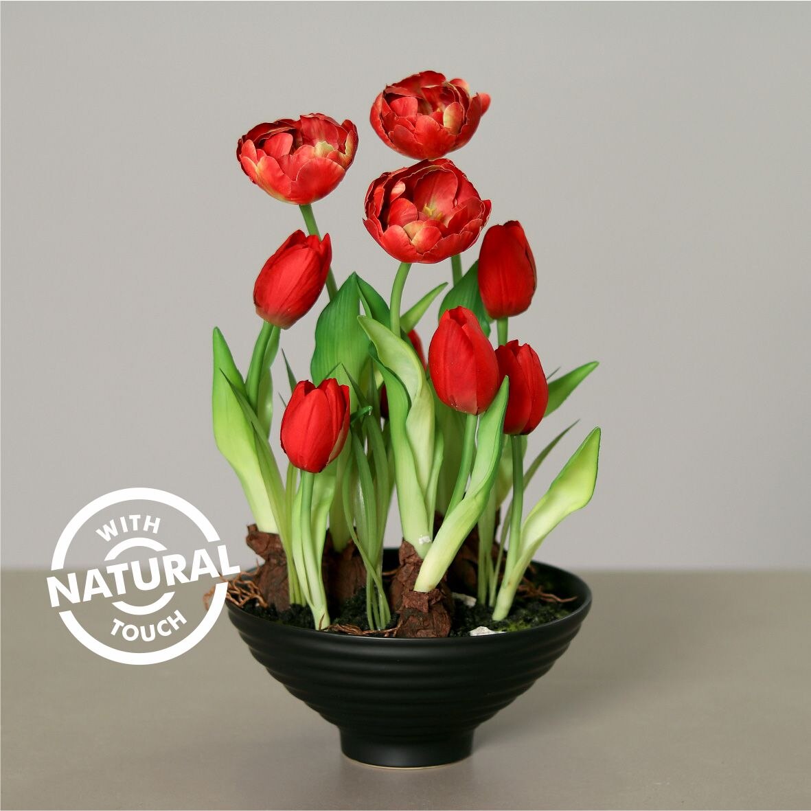 Lalele rosii in ghiveci ceramic, aspect 100% natural, 38 cm - eMAG.ro