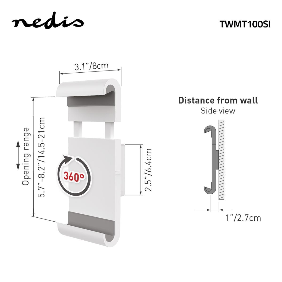 Suport de perete pentru tableta, Nedis, Reglabil, 7-12 inch, Plastic ...