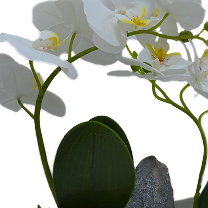 Orhidee artificiala cu aspect natural in ghiveci ceramic tip barcuta ...
