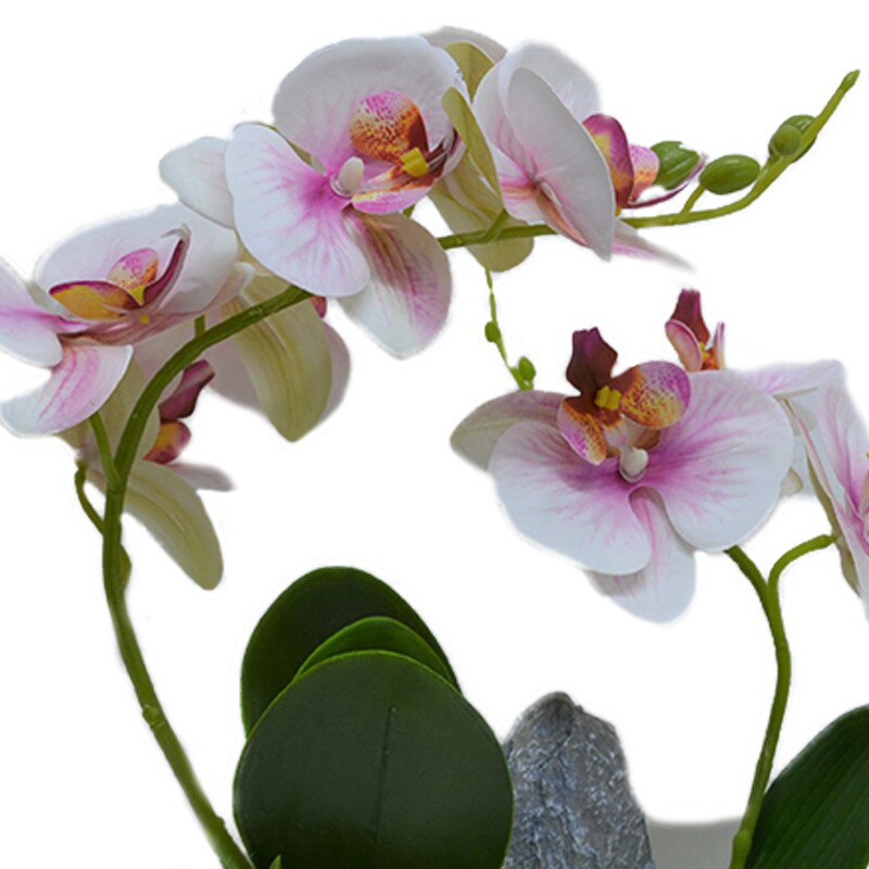 Orhidee artificiala cu aspect natural in ghiveci ceramic tip barcuta ...