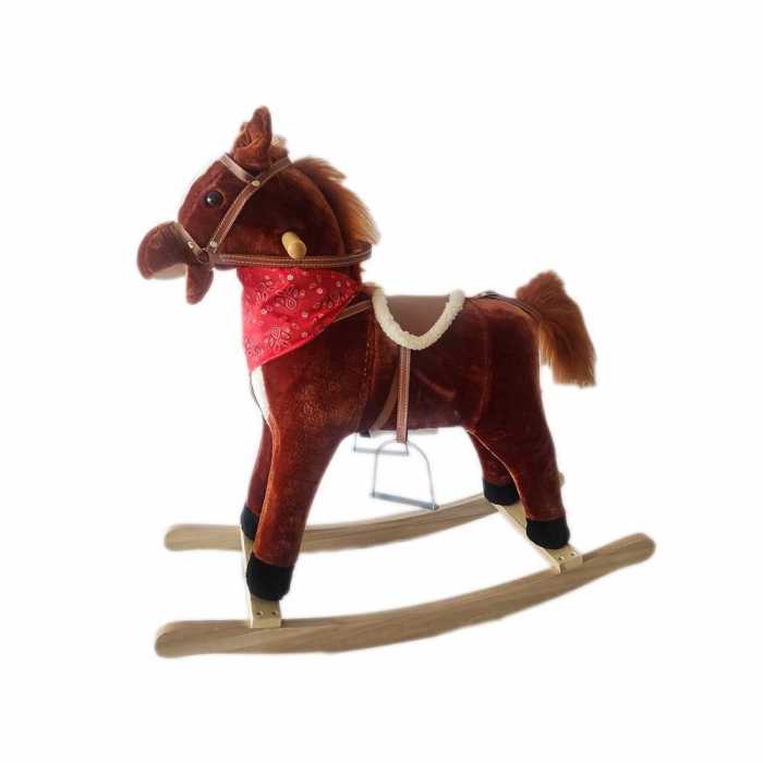 Calut balansoar din lemn si plus, maro, cu sunete si esarfa 78x28x68 cm ...