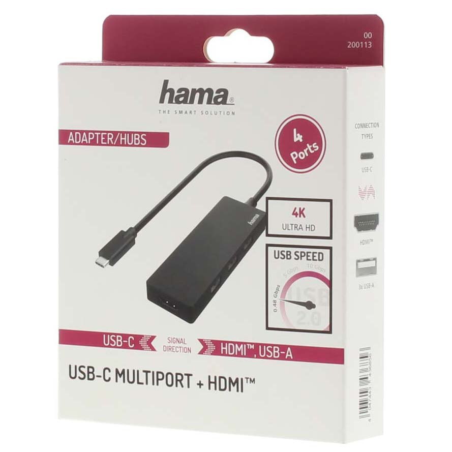 Docking Station Hama Multiport, 4 Ports, HDMI, USB Type-C - eMAG.ro