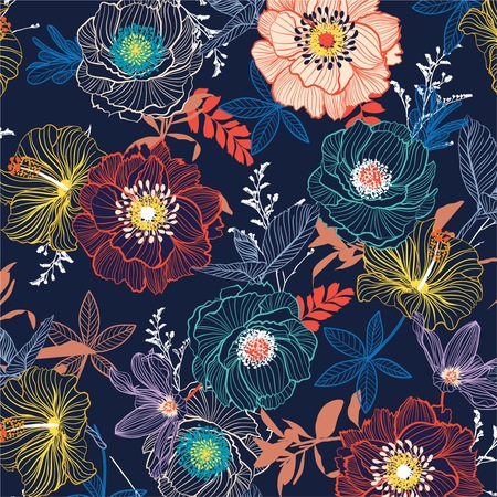 Autocolant Art Factory pentru mobilier, Contur flori diferite culori ...