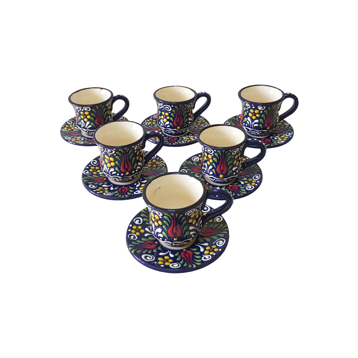 Set cafea turceasca ceramica, pictat manual, 12 piese, bluemarin cu ...